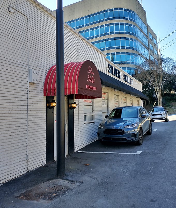 The side entrance might look humble, but it's where the magic ingredients arrive daily for Southern breakfast alchemy.