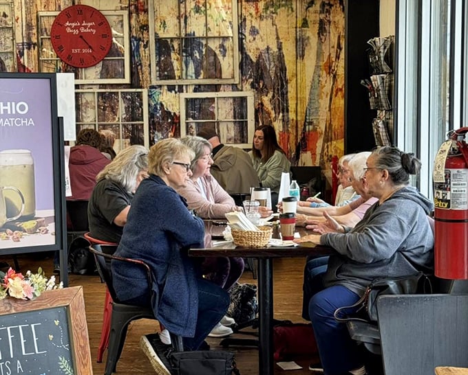 These aren't just customers—they're the morning congregation of the Church of Carbohydrates, sharing the gospel of good pastry.