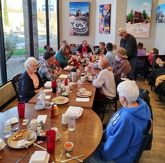 Community happens around these tables—where locals gather not just for meals, but for the comfort of familiar faces and shared stories.