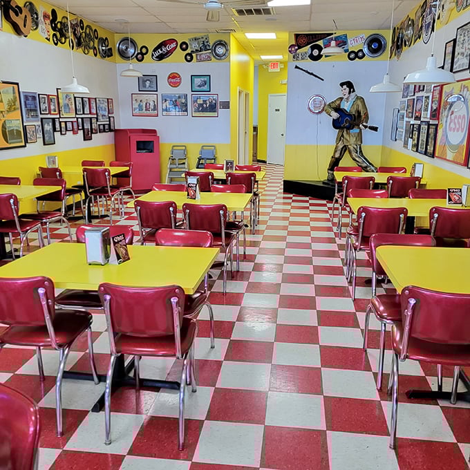 The dining room hums with anticipation, each yellow table a stage where Chicago-style masterpieces make their delicious debut.