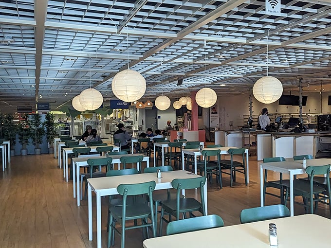IKEA's cafeteria—where shopping stamina is restored through the mystical powers of Swedish meatballs and surprisingly decent coffee.