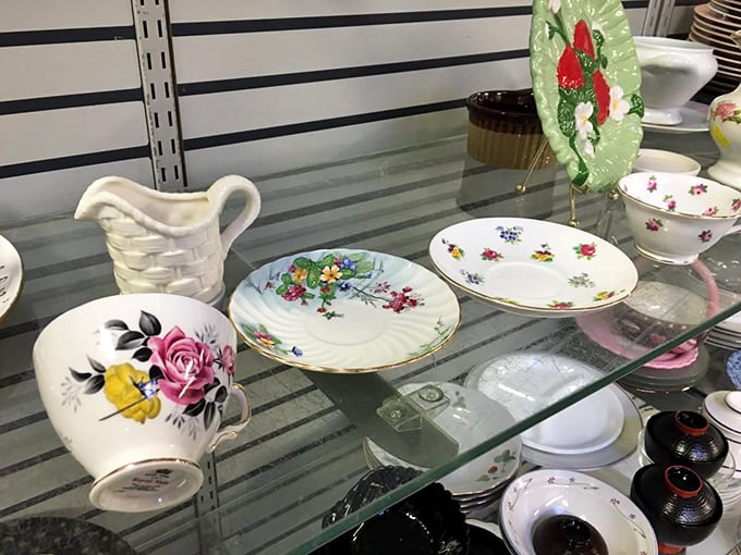 Delicate china patterns and whimsical serving pieces—grandmotherly elegance meets modern table at prices that make collecting addictive.