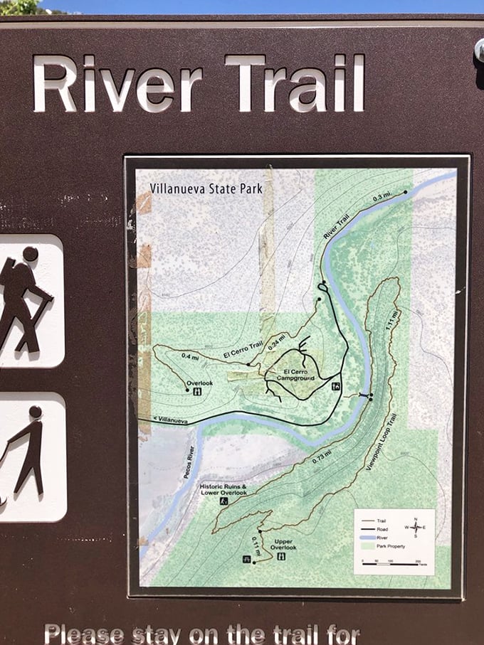 The River Trail map—your invitation to explore 0.9 miles of riverside serenity without a single email notification to interrupt you.