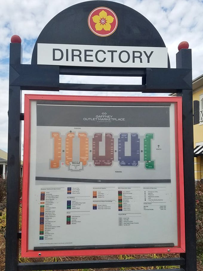 The mall directory—a treasure map for the serious shopper who approaches outlet adventures with strategic precision and tactical planning.