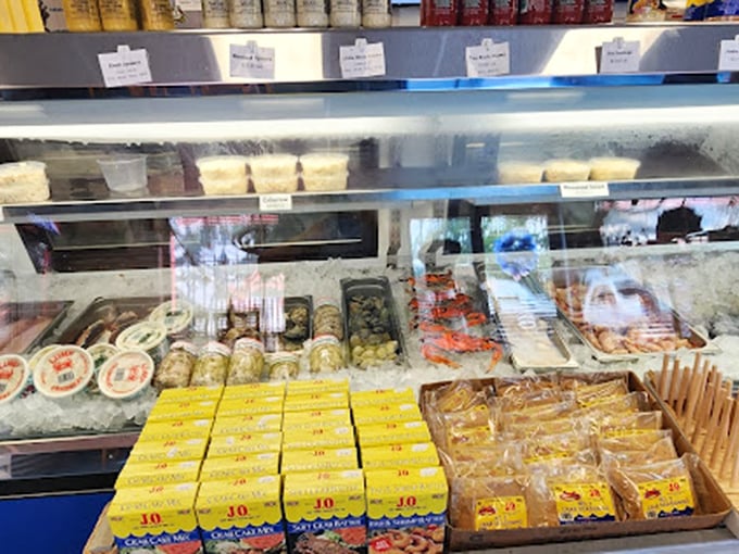 This display case isn't just refrigeration – it's a museum of Maryland's finest marine offerings, curated daily by the tides.