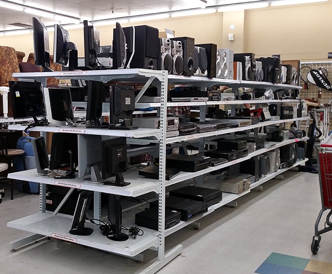 The electronics section – where yesterday's technology comes to find its forever home with budget-conscious shoppers and vintage enthusiasts.