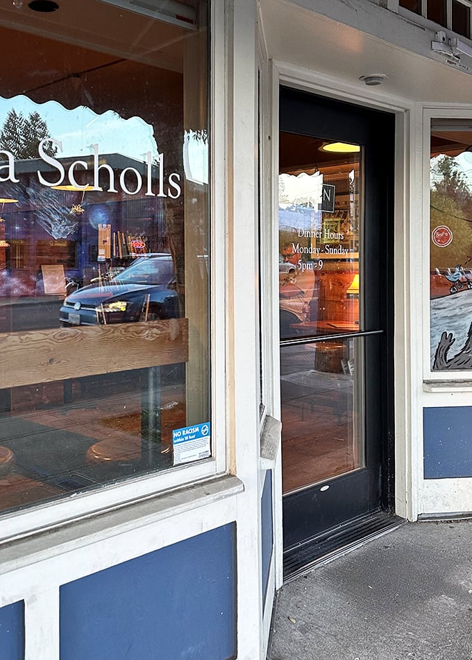 The entrance speaks volumes: simple, no-nonsense, and focused on what matters—getting you inside to eat exceptional pizza.
