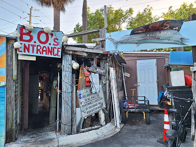 The entrance looks like it was decorated by a hurricane with good taste – perfectly imperfect Key West style.