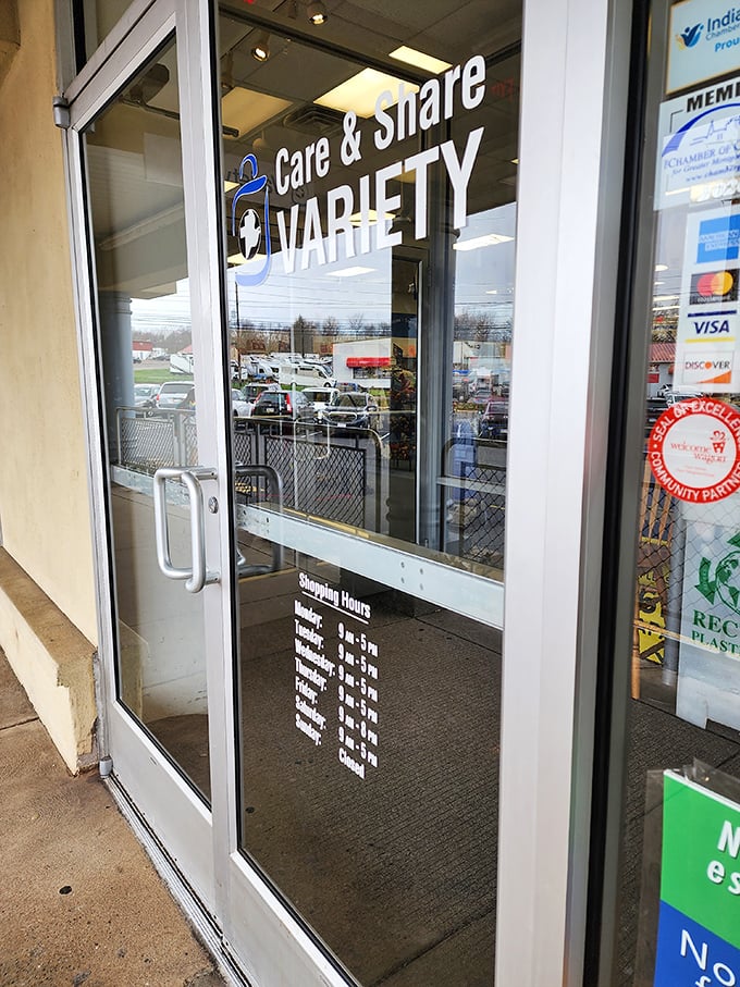 The storefront reveals operating hours for planning your treasure hunt—a schedule for serendipitous discoveries.