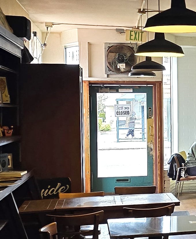 That moment when you're leaving but already planning your return—Shakabrah's exit view frames the outside world you're reluctantly rejoining.