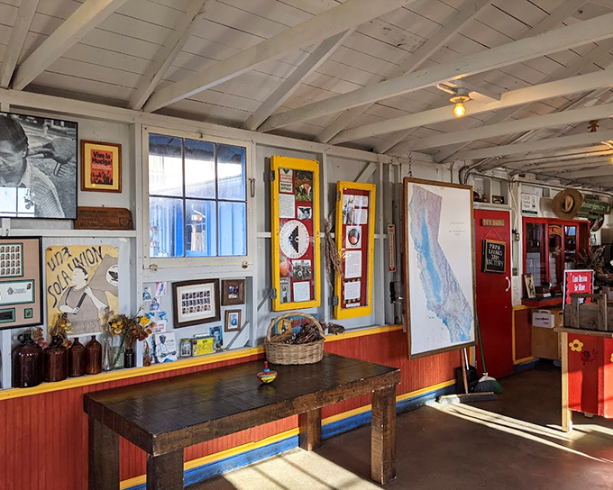 The farmstand interior feels like stepping into your coolest friend's beach house—if that friend happened to be a strawberry savant.