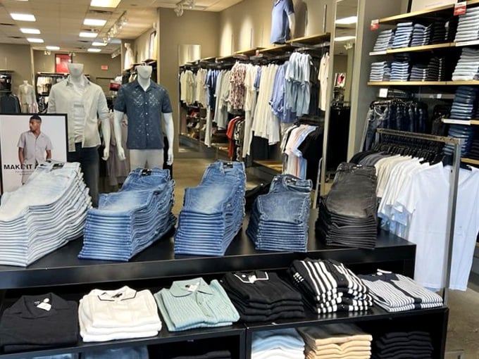 Levi's display showcases the art of denim organization—stacks of blues promising the perfect fit for every body type.