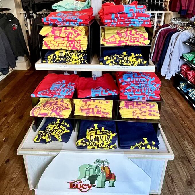 The gift shop's colorful array of Lucy-themed shirts ensures you'll never forget your visit. Elephant fashion has never been so trendy.