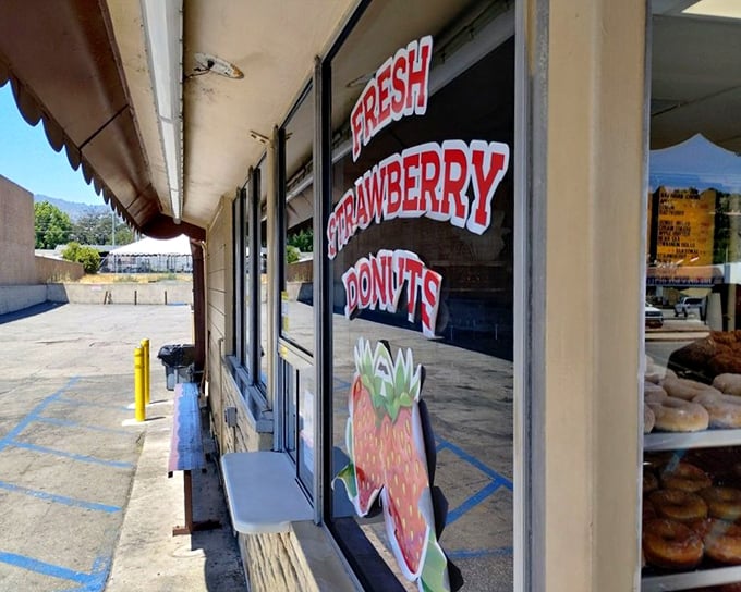 The "Fresh Strawberry Donuts" sign isn't just advertising—it's a public service announcement for joy that should be broadcast nationally.