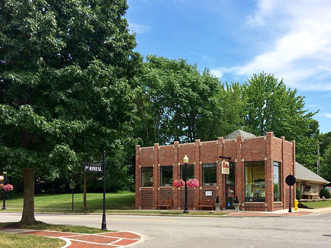 The museum's exterior on a perfect Indiana day, where the only thing more inviting than the building is the promise of tiny wonders within.