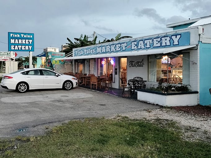 The evening glow makes this unassuming spot even more inviting, beckoning hungry travelers to stop and experience Marathon's seafood secret.