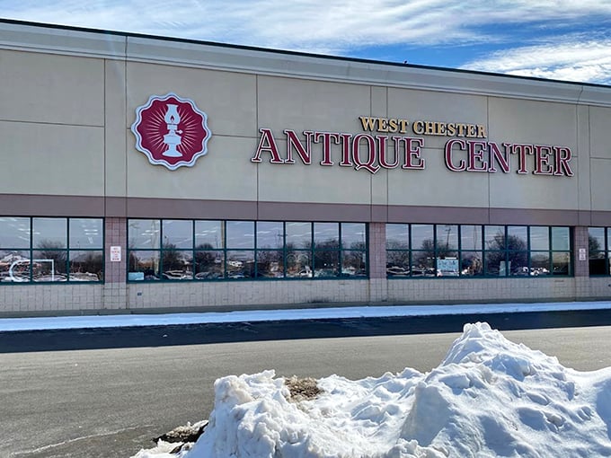Winter can't dampen the allure of West Chester Antique Center. That snow bank is just nature's way of saying "park closer."