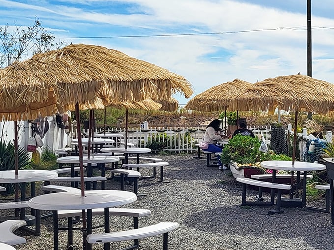 Tiki umbrellas transform a simple picnic area into a coastal getaway. No passport required—just an appetite for the extraordinary.