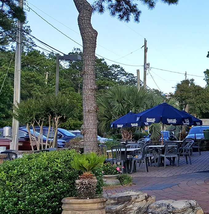 The outdoor seating area—where ocean breezes complement your meal and palm trees provide nature's own ambiance.