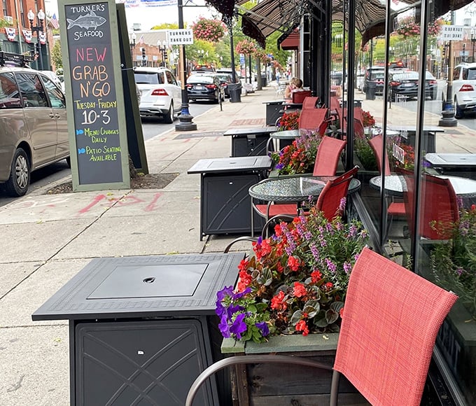 Outdoor seating on Main Street means you can enjoy your seafood while watching small-town Massachusetts life unfold naturally.