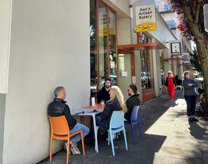Sidewalk seating for those rare Portland sunny days. Where croissant flakes become confetti celebrating your excellent life choices.