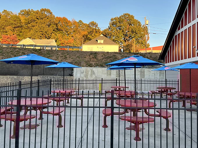 When the weather permits, this outdoor oasis offers al fresco feasting under Carolina blue skies – because barbecue tastes even better with fresh air.