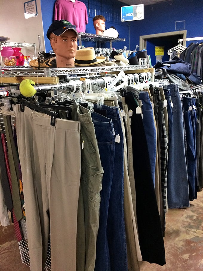 The men's pants section—where finding your perfect fit feels like winning a lottery you didn't know you entered.