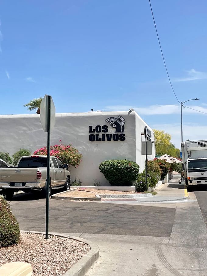 The Los Olivos sign stands proud against the Arizona sky, a beacon for hungry travelers seeking authentic Mexican flavors.
