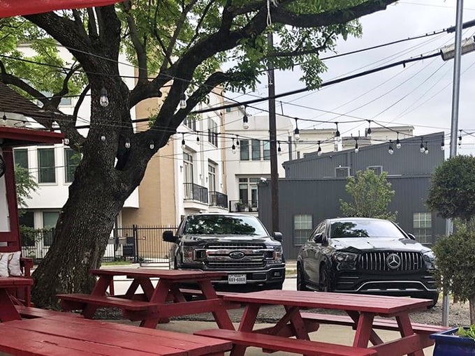 Even the parking lot knows what's coming – better leave room for the food coma.