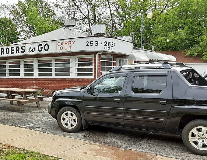 Even from the parking lot, Bob's Hamburg promises a no-frills experience that's all about the burger, not the bells and whistles.
