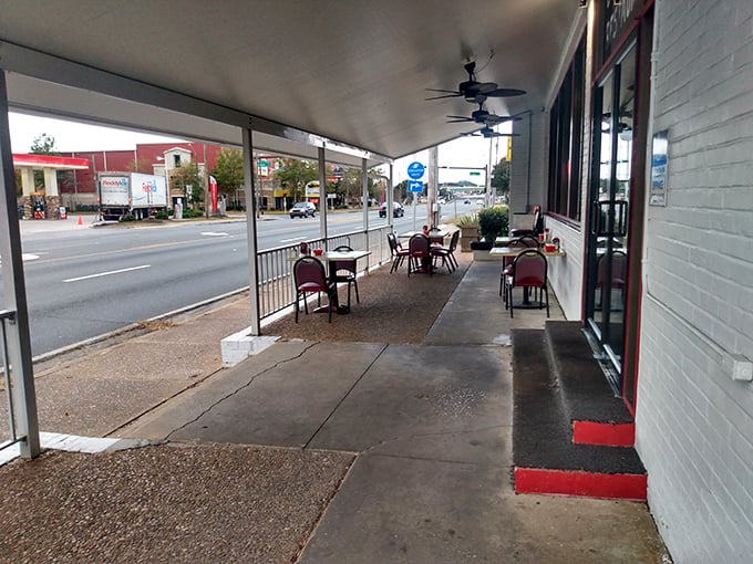 Sidewalk seating for those perfect Florida mornings when the humidity takes a rare day off and the breeze is just right.