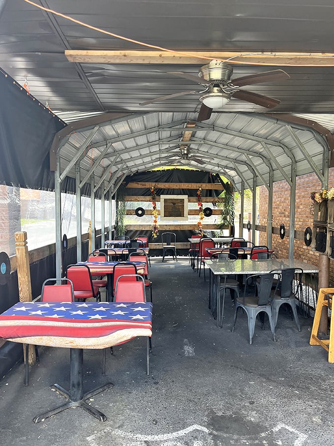 The outdoor seating area—where fresh air meets comfort food under a canopy of Pennsylvania sky.