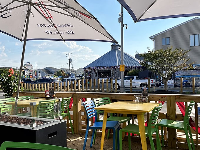 The patio offers a front-row seat to Dewey Beach life, where every table feels like the best one in the house.