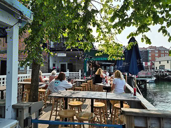 The outdoor deck offers the ultimate Portsmouth dining experience – fresh air, harbor views, and seafood that was swimming this morning.