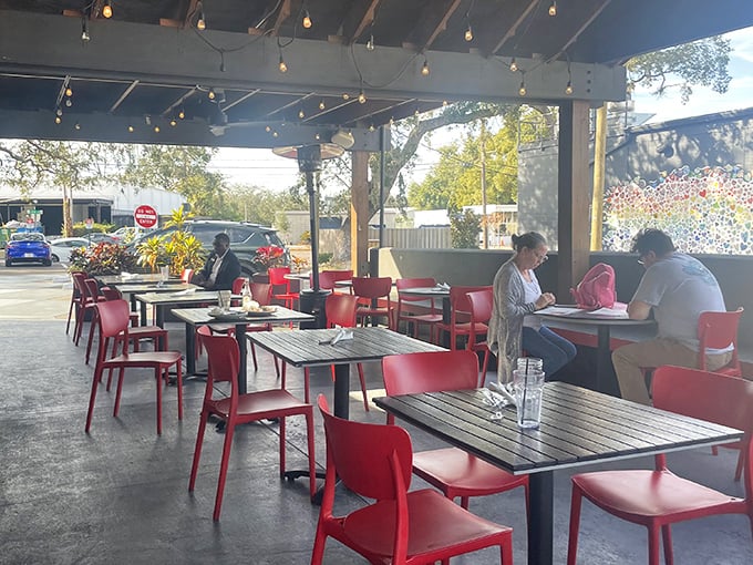 The outdoor patio—where Florida sunshine, string lights, and the promise of barbecue create the perfect setting for making memories over meals.