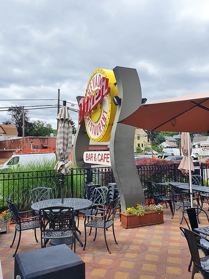 Not the Nevada Diner, but another local spot with outdoor seating that captures the neighborhood vibe. Perfect for people-watching with your coffee.