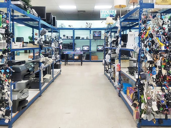 The electronics section: where vintage tech goes for its second act. That printer might outlast the one you just bought new last week.