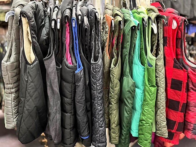 Vests in every color imaginable—because layering is both a fashion statement and a practical response to Oklahoma's mood-swing weather.