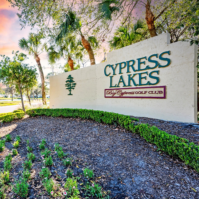 Welcome sign promises lakes and golf—delivers on both without the country club attitude.