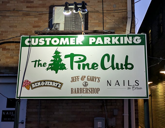 The parking sign that's guided hungry pilgrims for decades – a beacon of hope for those seeking steak salvation.