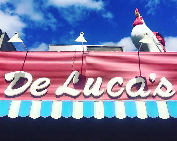 Against a perfect blue sky, that famous rooster and red signage promise breakfast bliss to all who enter.