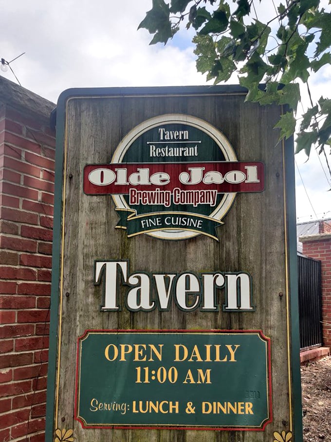 The sign proudly announces "Brewing Company" alongside "Fine Cuisine"—a two-sentence promise they absolutely keep.