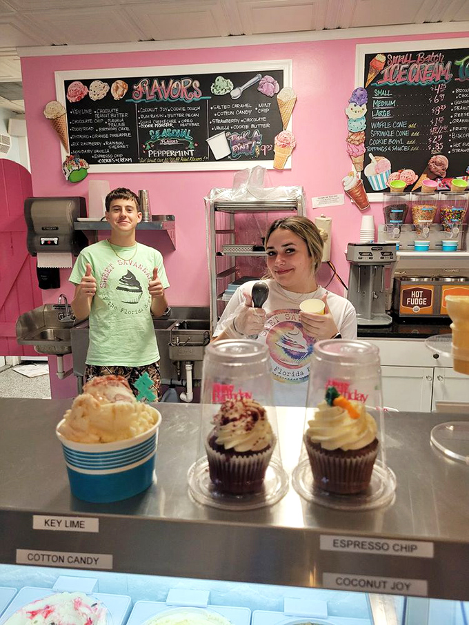 The roadside sign stands as a beacon of hope for travelers with sweet teeth – BAKE SHOP ICE CREAM might be the two most beautiful phrases in English.
