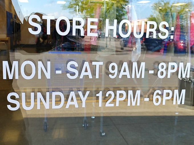 Store hours generously posted for the dedicated bargain hunter—because the thrill of the thrift waits for no one, six days a week.