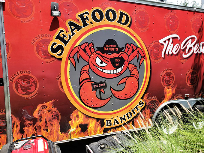 The Seafood Bandits logo tells you everything you need to know—this crab means business, and that business is seriously good seafood. 