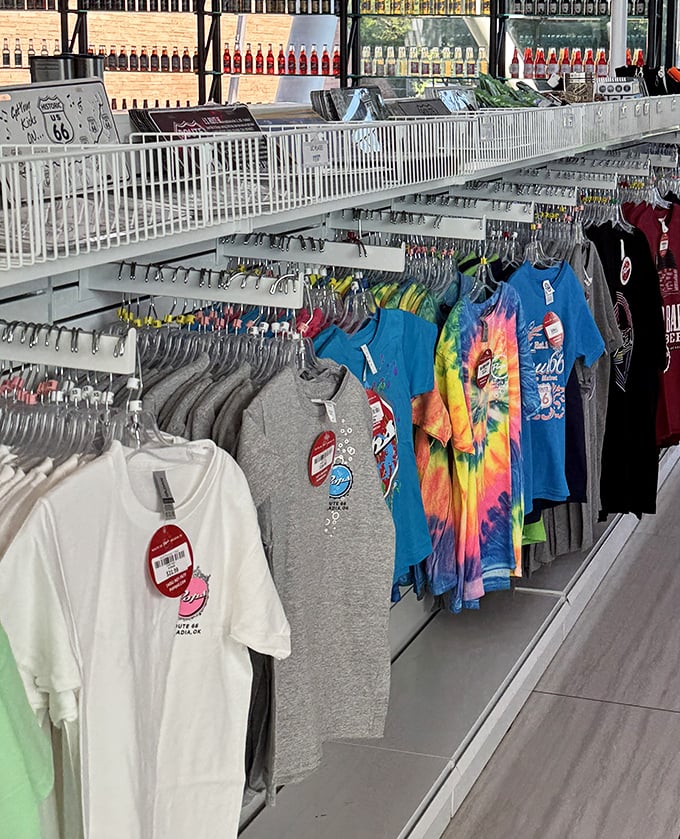 The merch section proves your taste buds aren't the only things that can take home a souvenir—tie-dye shirts and POPS gear keep the memory fizzing.