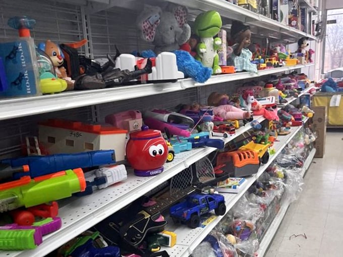The toy section—where plastic joy machines from every era wait for small hands and big imaginations to bring them back to life.