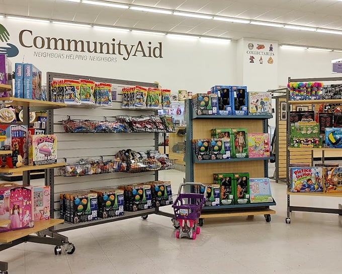 The toy section: where childhood dreams come with yesterday's price tags. Dolls and games waiting for their second act.