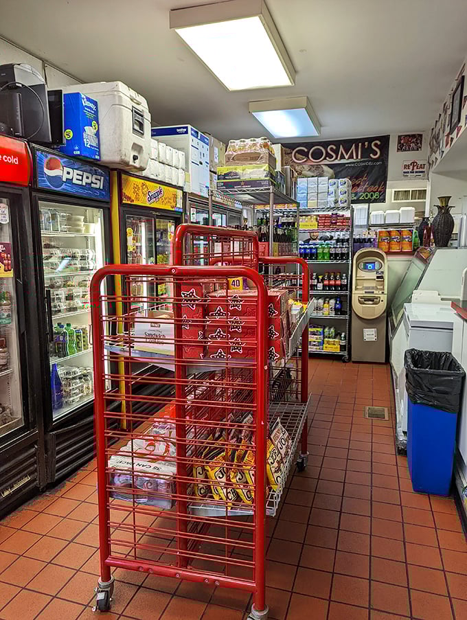 Every inch matters in this temple of taste. Cosmi's maximizes their modest footprint with a carefully curated selection of drinks and snacks for the complete deli experience.