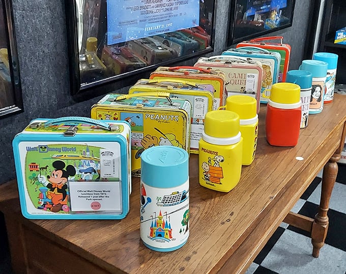 Lunchboxes that survived countless schoolyard drops and trades—each one a nostalgic billboard for the pop culture of its era.